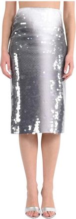 Sportmax Femme, Jupes, Gris, Taille: 38 FR Robe Midi en Jersey Imprim&eacute; avec Paillettes