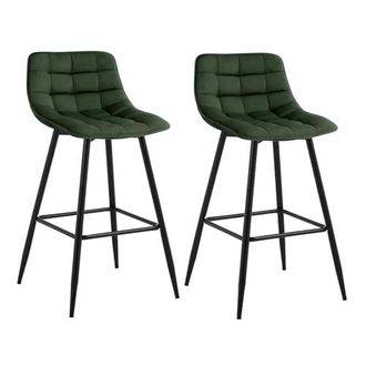 Woltu Lot de 2 Tabouret de Bar Design Chaise Haute pour Bar Bistro siège en Velours avec Repose-Pieds Cadre en métal,Vert Foncé