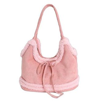Generic Sac &agrave; bandouli&egrave;re en cuir synth&eacute;tique pour femme et fille, sac &agrave; main en laine dagneau pour voyage, shopping, travail, usage quotidien, rose, 10.24x4.