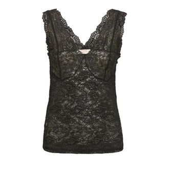 Cream Schwarzes Spitzen-Schulterriemen-Top - - Tops - Damen - Schwarzk - L