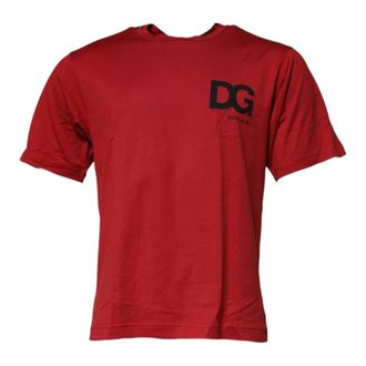 Dolce & Gabbana Logo Print Baumwoll-Crew-Neck-T-Shirt - - Tops - Herren - Rot - S