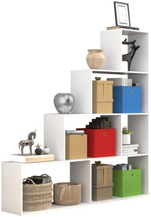 VCM Holz Stand Treppenregal Stufenregal Standregal Raumteiler B&uuml;cherregal Dubila L