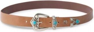Pinko Pinko, Femme, Accessoires, Brun, Taille: L Ceinture en cuir avec pierres turquoise, 3 cm