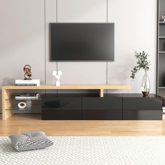 Merax TV Lowboard Wohnzimmertisch TV Sideboard Wohnzimmer TV Bank Fernseher Tisch Fernseher Schrank Holzoptik TV Kommode mit LED