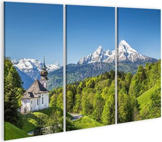 Islandburner Bild Bilder auf Leinwand Sch&ouml;ne Berglandschaft in den bayerischen Alpen mit Wallfahrtskirche Maria Gern und Watzmann-Massiv im Hintergrund Nationalpar