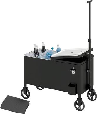 OUTSUNNY 76L K&uuml;hlwagen Servierwagen mit R&auml;dern Flaschen&ouml;ffner Deckel Griffe Fahrbare K&uuml;hlbox Beistellwagen Bar K&uuml;hlbeh&auml;lter Getr&auml;nkewagen f&uuml;r Outdoor