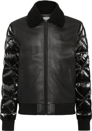 Philipp Plein Homme, Vestes, Noir, Taille: M Leather and Nylon Jacket