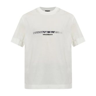 Emporio Armani T-Shirt mit Samt-Logo - - Tops - Herren - Wei&szlig; - XL