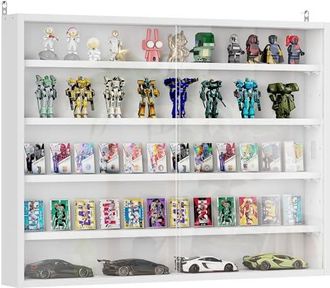 HOMCOM Vitrine pour Collection vitrine Murale 80 x 9,5 x 60 cm avec 4 &eacute;tag&egrave;res r&eacute;glables en Hauteur et 2 Portes coulissantes en Verre, pour Collection de Fig
