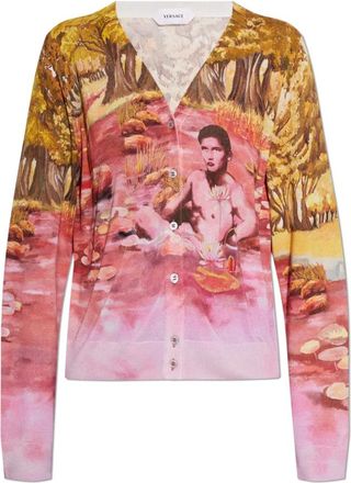 Versace Femme, Pulls, Multicolore, Taille: 34 FR Printed Silk Knit Cardigan