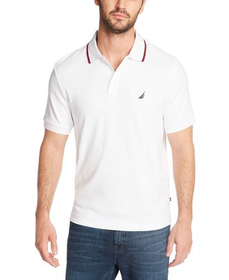 Nautica Herren Klassischer Passform, Kurzärmelig, Kragen mit Zwei Spitzen Poloshirt, Bright White, Mittel