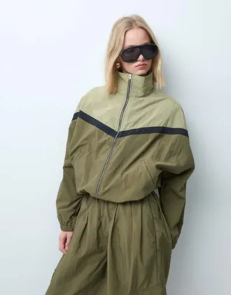 Asos veste coupe-vent color block &agrave; manches chauve-souris vert-Multi