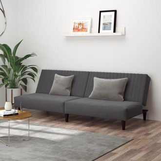 vidaXL Vidaxl - Canap&eacute;-lit &agrave; 2 places gris fonc&eacute; velours