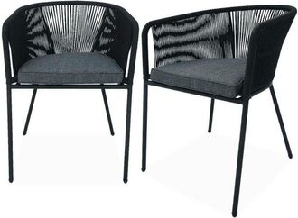 Sweeek Sweeek - 2er-Set Gartensessel aus verzinktem Stahl mit Seilbespannung Schwarz / Grau