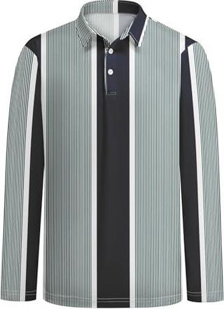 AlltheMen Chemise Homme Manches Longues Regular Fit Polo Rayure Boutonnée Business Henley Shirts Casual Vert XXL