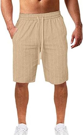 Generic Short dentra&icirc;nement en coton et lin pour homme - Printemps et rayures fines - En coton et d&eacute;contract&eacute; - Short de plage, kaki, XXL
