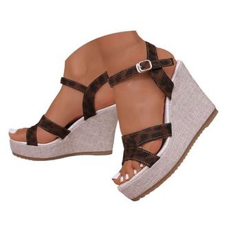 Generic Sandales compens&eacute;es pour femme - Sandales d&eacute;t&eacute; habill&eacute;es 2026 - Soutien de la vo&ucirc;te plantaire - Sangle de cheville - Bout ouvert - Chaussures de vacan