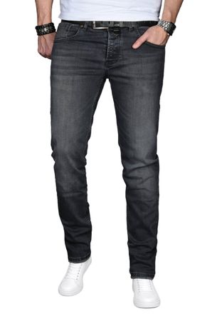 Alessandro Salvarini Herren Slim Fit Jeans Hose Denim Stretch-Jeans Jeanshose Washed [AS030 - Dunkelgrau - W32 L34]