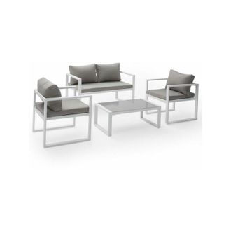 Happy Garden Gartenm&ouml;bel ibiza aus grauem Stoff 4-Sitzer - Wei&szlig;aluminium