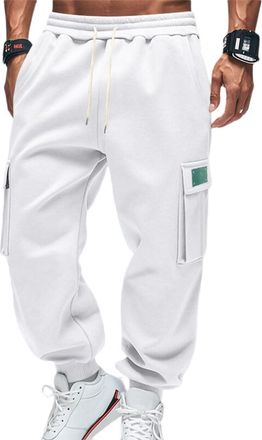 OLIPHEE Herren Hose Cargo Stretch mit Taschen Fleece Hose Herren Winter Outdoor Freizeithose Warm mit Gummizug Bund Sweathose Jogginghose Sporthose Trainingsh