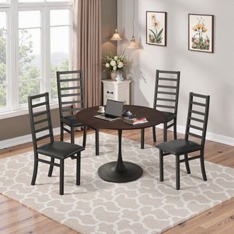 Generic Runder Esstisch mit 4 St&uuml;hlen Set f&uuml;r 4 Personen Essgruppe 5-teilig f&uuml;r Esszimmer Wohnzimmer K&uuml;chen Restaurant Caf&eacute; kleine R&auml;ume Stuhl mit R&uuml;ckenlehne