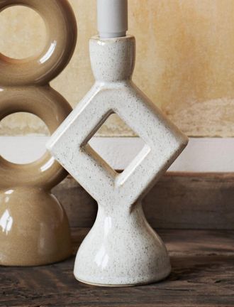 Madam Stoltz Kerzenst&auml;nder Kerzenhalter Steingut Off White H 20,5 cm Nordic Boho Ethno Madam Stoltz