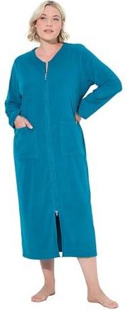 Ulla Popken Peignoir de bain grande taille pour femme, grande taille, fermeture &eacute;clair &agrave; double sens, tissu &eacute;ponge, doux, Vert lagon, 50-52