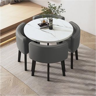 Generic Esstisch mit 4 St&uuml;hlen, modernes rundes Tisch-St&uuml;hle-Set, Balkon-Wohnzimmer-Esstisch, wasserdicht und Anti-Macchia, for kleine R&auml;ume(21)