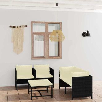 vidaXL Salon de jardin 5 pcs avec coussins R&eacute;sine tress&eacute;e Noir vidaXL