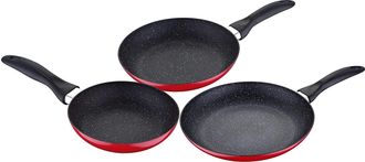 San Ignacio Red & Marble Kollektion, Set mit 3 Pfannen 16, 20 und 24 cm und Küchenutensilien, antihaftbeschichtet, aus geschmiedetem Aluminium mit ergonomischem G