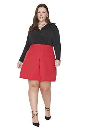 Trendyol Damen Mini A-Linie Plisseerock Webstoff Große Größen in Rock Jupe de Scooter, Red, 50 aux Femmes