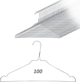 Generic Quality-Collection Drahtkleiderbügel Kleiderbügel aus Draht Metallkleiderbügel mit Hosensteg und Rockkerben im Set (100), Silber