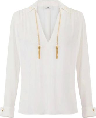 Elisabetta Franchi Femme, Blouses et Chemises, Blanc, Taille: 40 FR Georgette Shirt