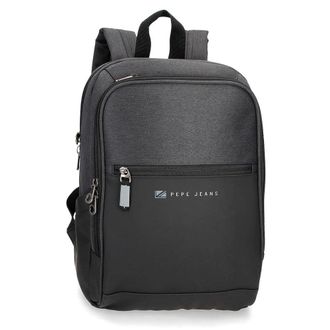Pepe Jeans London Jarvis Laptop-Rucksack, anpassbar bis 30,5 cm (12 Zoll), Schwarz, 25 x 36 x 10 cm, Polyester mit Details aus Kunstleder, 9 l