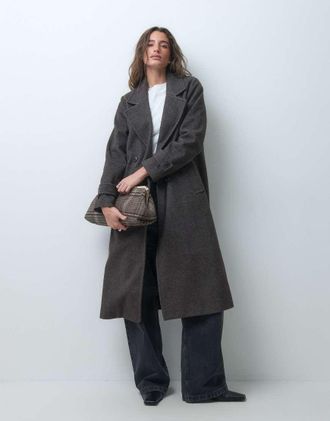 Vero Moda manteau long habill&eacute; crois&eacute; chin&eacute; marron chocolat