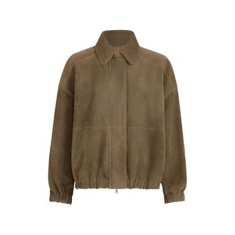 Brunello Cucinelli Couture Suede Outerwear Jacket With Shiny Zipper Pull