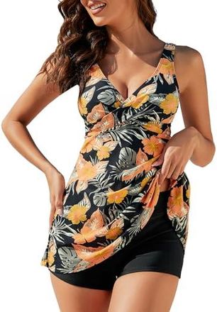 Generic Maillot de bain tankini 2 pi&egrave;ces pour femme avec short gainant, col en V crois&eacute;, Styles 3, 3XL