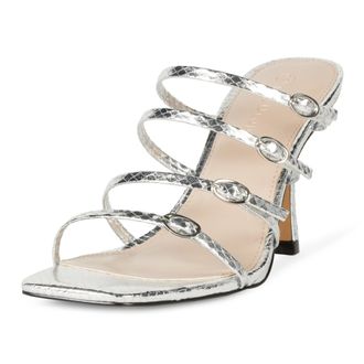The Drop Damen Naomi Riemchensandalen mit Schnalle und Absatz, Silberne Schlange, 39 EU