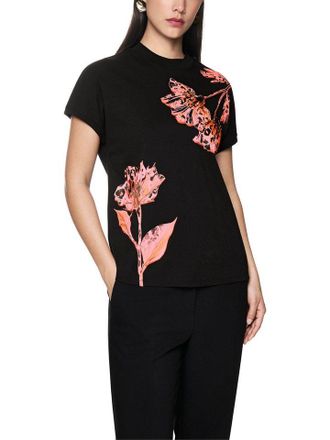 Marc Cain T-Shirt Feminine Rigour Premium Damenmode floraler Print, mit Perlendetails, Rundhals, locker geschnitten