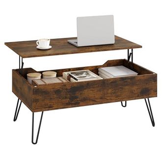Woltu Table Basse, Table de Salon avec Plateau Réglable en Hauteur, Rangement Caché, pour Salon, Bureau, Pieds Métal, 95x(40-55,5) x50 cm, Effet de Bois brû