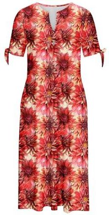 Generic Oyuchga Robe d&eacute;t&eacute; pour femme - Col en V avec boutons - Manches courtes - Robe de plage - &Eacute;l&eacute;gante - Solide - Robe longue - Coupe ample - Robe maxi - R