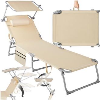 TecTake Chaise Longue Pliante Bain de Soleil Jardin Exterieur avec Pare Soleil, Appuie-tête & Pochette Chaise Longue inclinable Transat de Plage Relax Camping