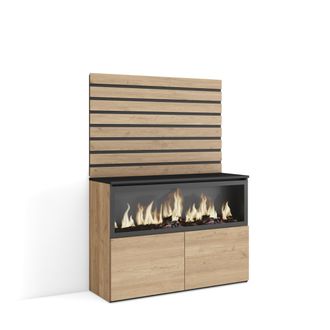 Skraut Home | Sideboard, Kommode | Aufbewahrungsschrank | 107x145x35 cm | F&uuml;r Schlafzimmer, Zimmer | Elektrokamin XXL | Moderner Stil | Eiche