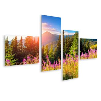 Islandburner Bild Bilder auf Leinwand Sch&ouml;ne Herbstlandschaft in den Bergen mit rosa Bl&uuml;ten. Wandbild, Poster, Leinwandbild QDS