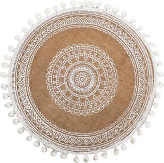 Railonch Boho Baumwolle Runde Tischsets 38 cm - 4 er Set Gewebte Jute Fransen Tischsets mit Pompom Quaste Platzset f&uuml;r Esszimmer K&uuml;che Tischdekoration ( 5)