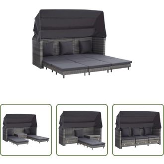 vidaXL Ausziehbares Schlafsofa - Ausziehbares 3-Sitzer-Schlafsofa mit Dach Poly Rattan Grau