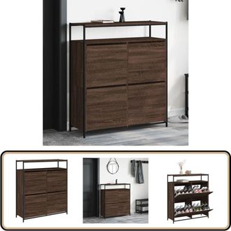 vidaXL Vidaxl - Schuhschrank mit 4 Klappen Braun Eiche-Optik 100x34x112 cm - Schuhschrank - Schuhregal - Schuhkipper - Eichenholz Optik - Wohnzimmermöbel