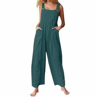 Generic Combinaison &eacute;l&eacute;gante pour femme - Col en U - Salopette sans manches - Jambes larges - Avec poches - D&eacute;contract&eacute;e - Coupe ample - Couleur unie - Une pi