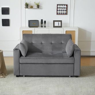 Merax Klappbares Schlafsofa, Couch Sofa 2 Sitzer Multifunktionssofa mit Schlaffunktion, Schlafsofa mit Getränkehalter und Kissen, Wohnzimmer/Schlafzimmer/He