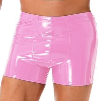 TiaoBug Boxer Homme Caleçon Faux Cuir Short Métallique sous-vêtement Trunk Short de Sport Breifs Bikini Lingerie de Nuit Slip de Bain Underwear M-4XL Hot Pink